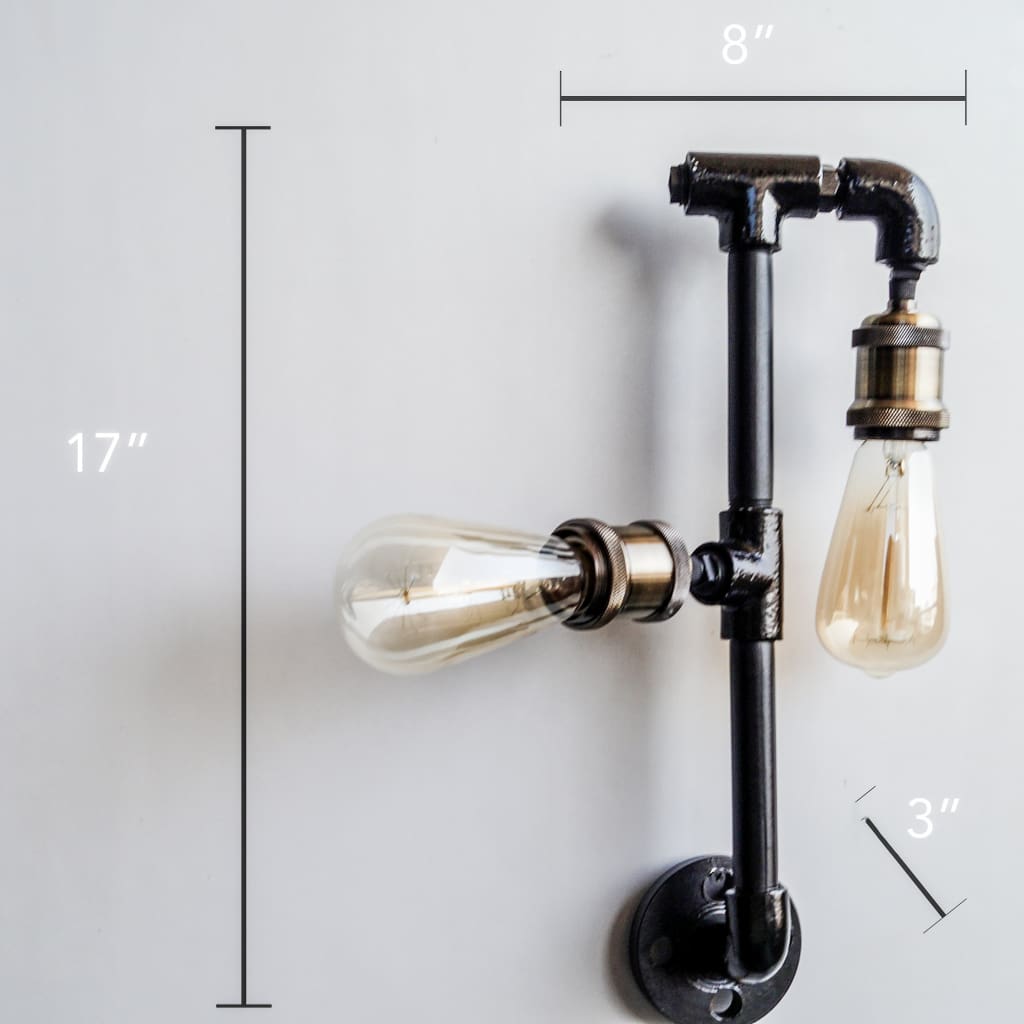 Steampunk Black Iron Pipe Lamp Living Room Wall Light Fixture — Home Canvas